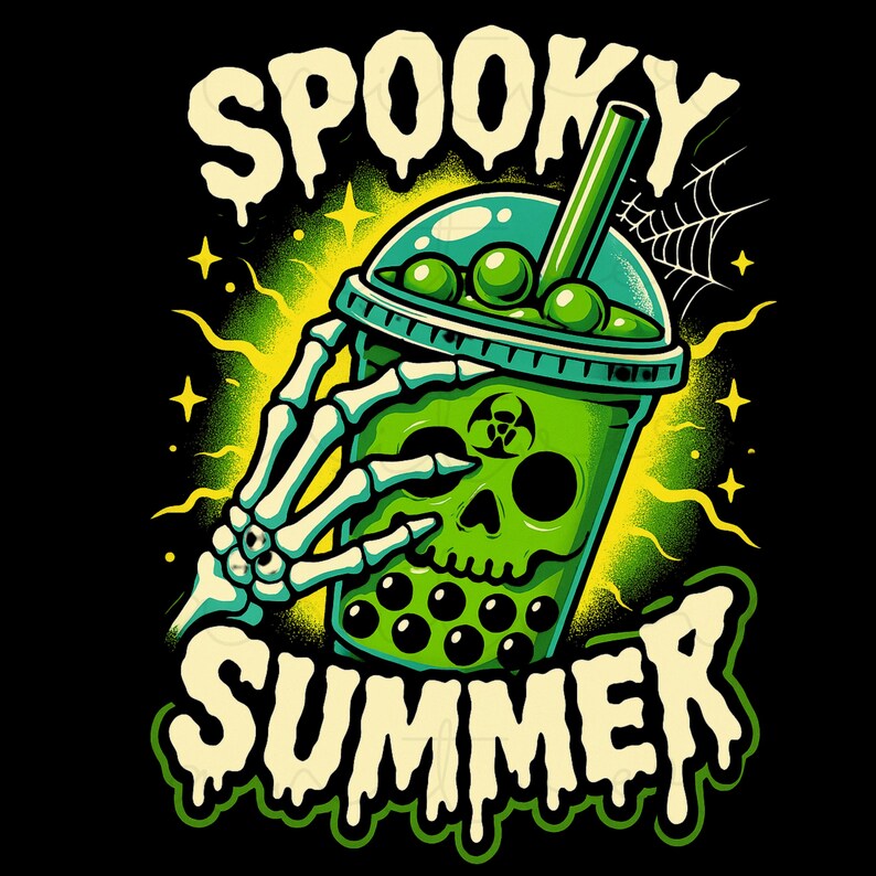 Boba Tea, Halloween PNG, Spooky Summer PNG, Summer Vibes Skeleton ...