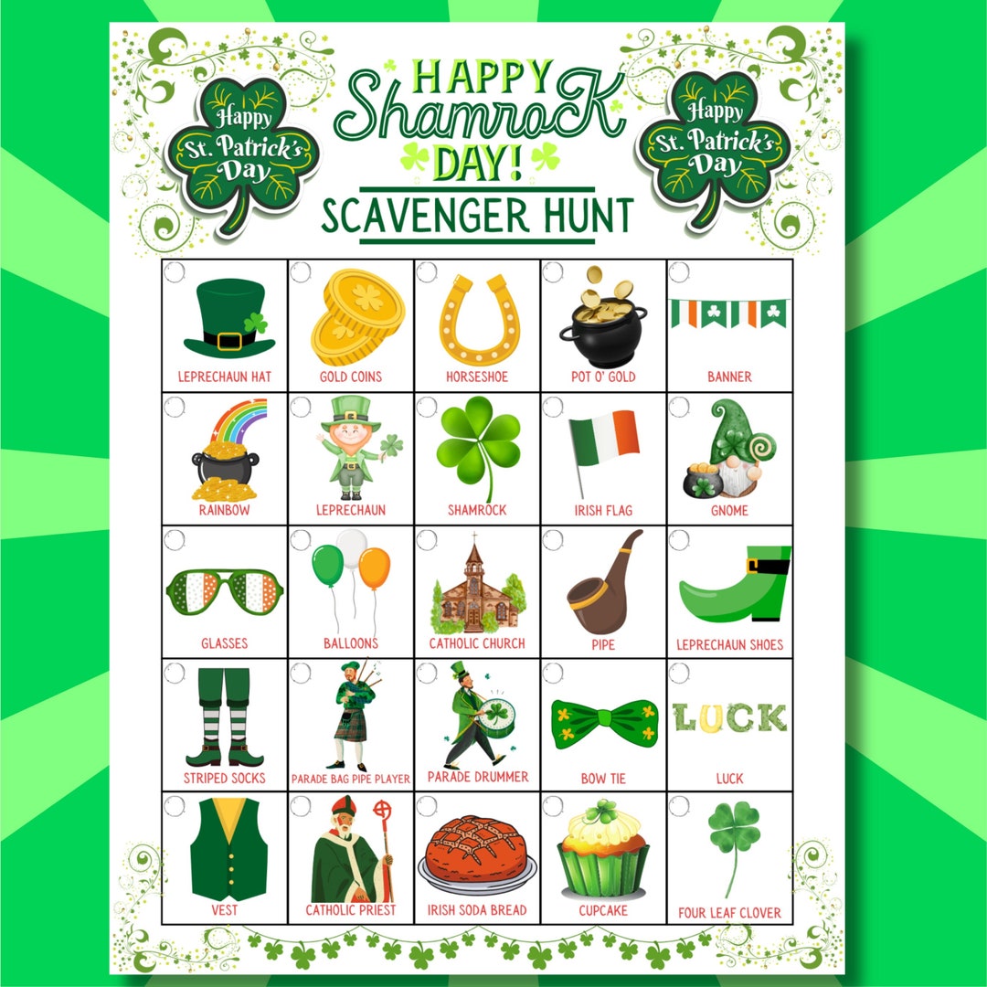 Saint Patricks Day Game for Kids, St. Patrick's Day Scavenger Hunt ...