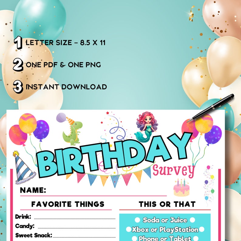 Birthday Survey, Birthday Questionnaire Printable, Getting to Know You ...