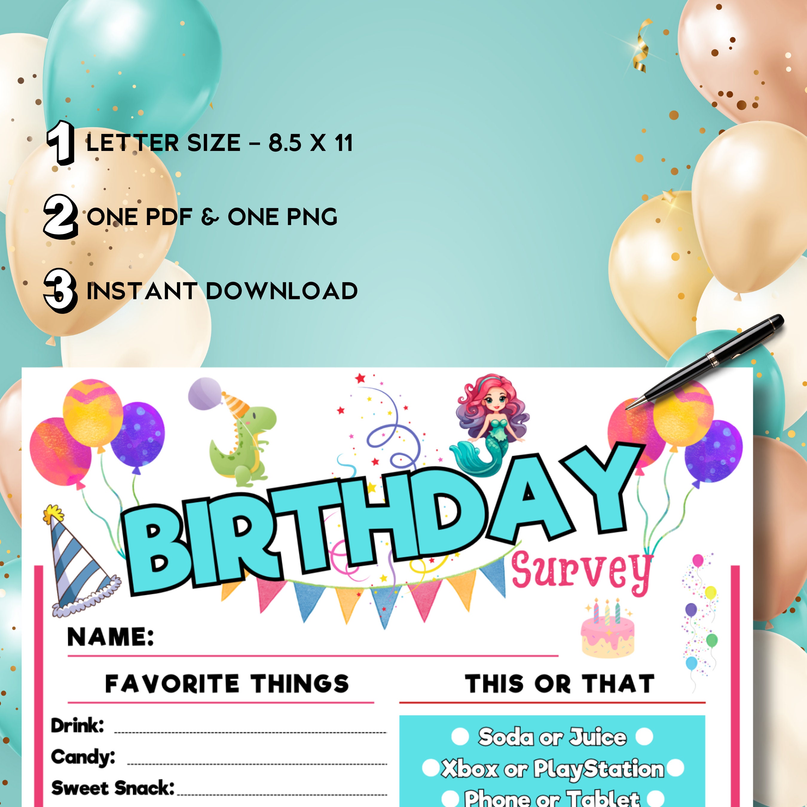Birthday Survey, Birthday Questionnaire Printable, Getting to Know You ...