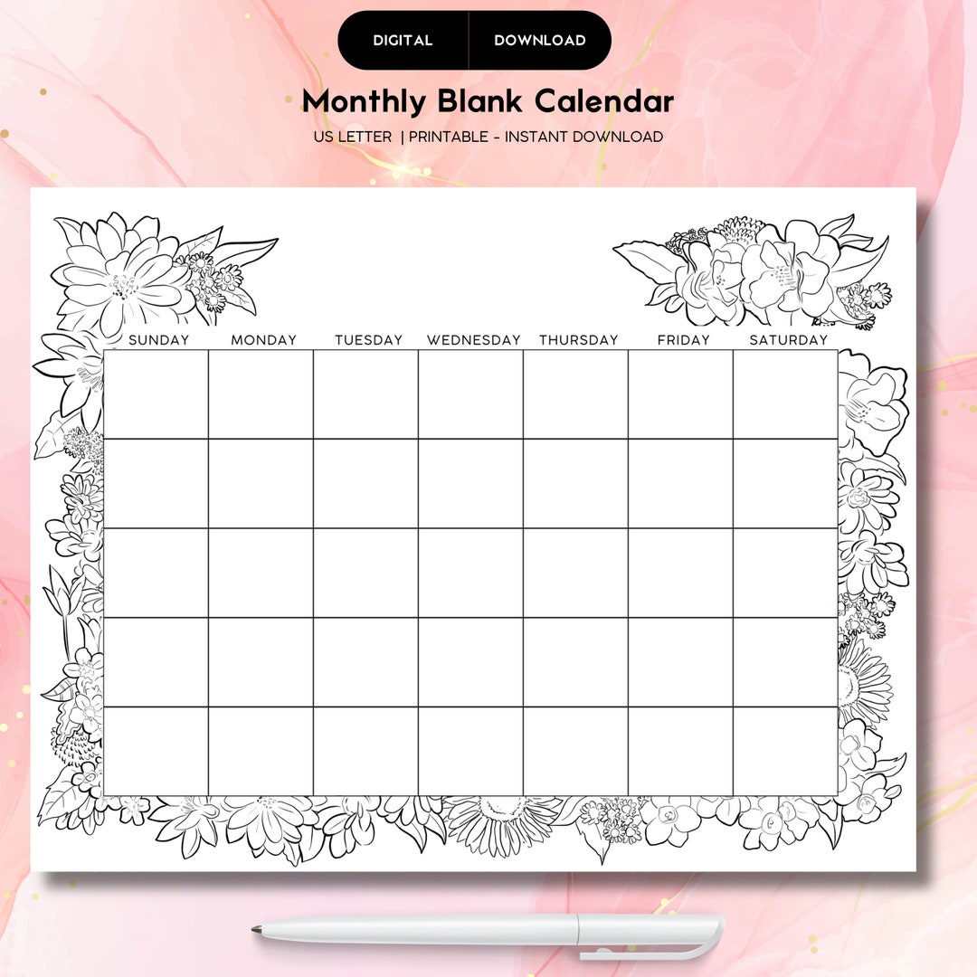 Undated Monthly Calendar, Undated Calendar, Simple Calendar, Planner ...