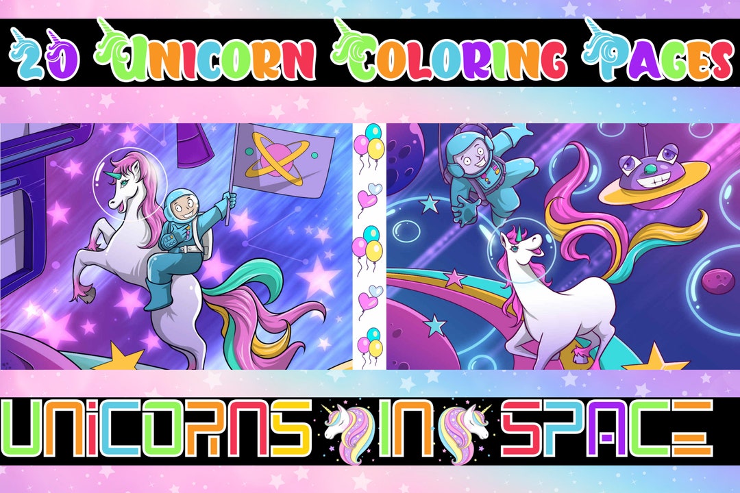 Unicorn Coloring Pages Unicorn Printables Unicorn in Space - Etsy