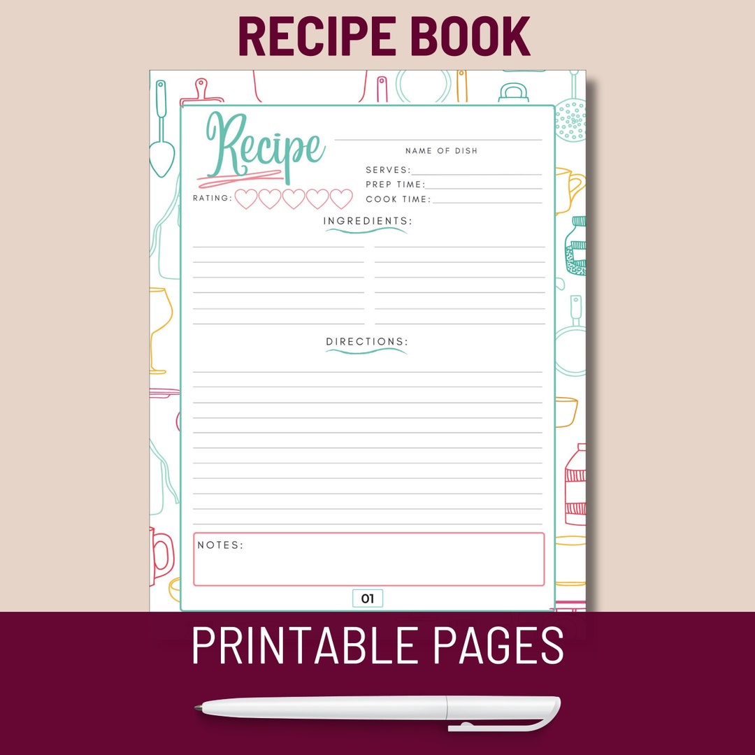 Printable Recipe Page, Printable Recipe Book, Downloadable Recipe Book ...