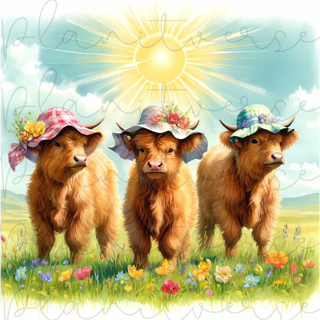Highland Cow PNG, Spring Highland Cows PNG, Hello Spring PNG Designs ...