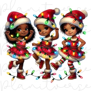 3 Little Black Girls Christmas, Christmas PNG, Merry Christmas, Afro ...