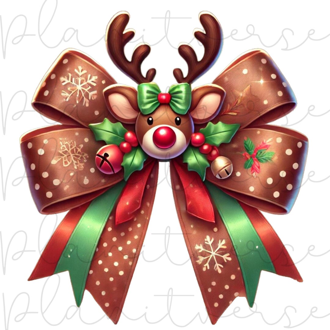 Christmas Coquette Bow PNG, Reindeer Bow Png, Christmas PNG, Coquette ...