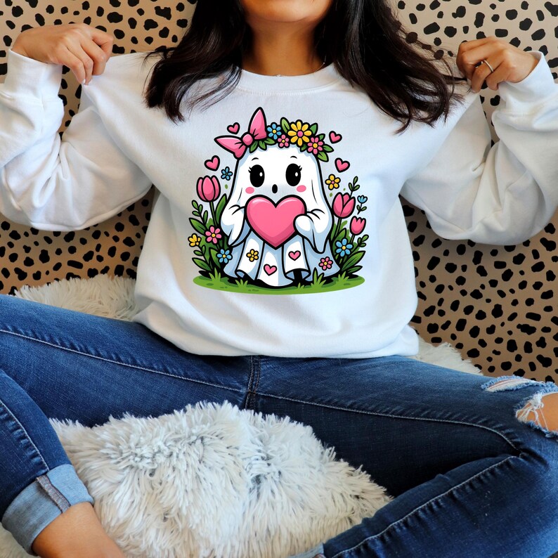 Cute Ghost Clipart for Spring, Cute Ghost PNG, Spring Ghost PNG, Spring ...