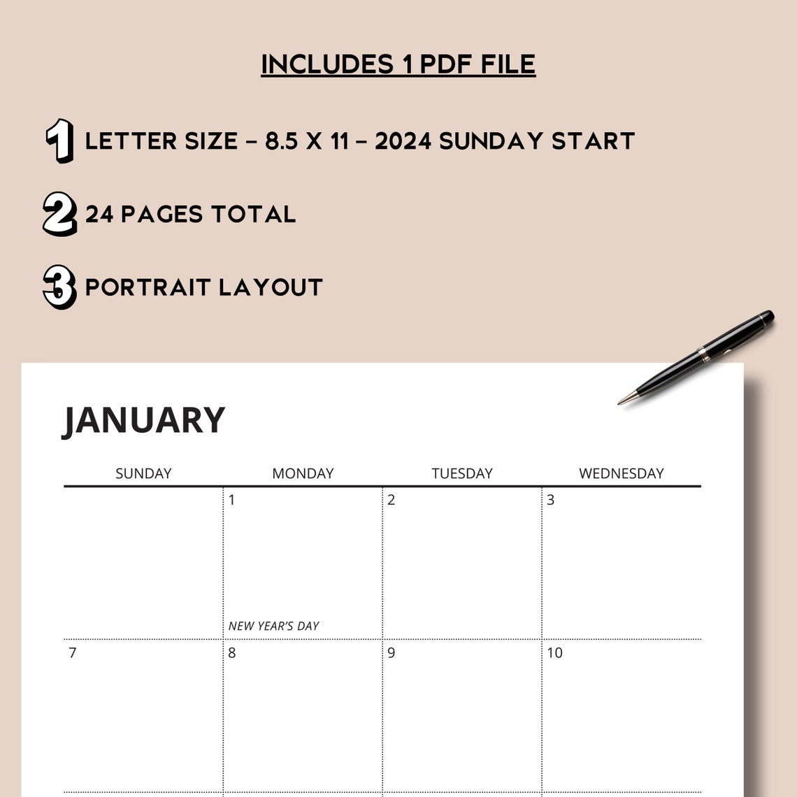 Monthly Planner 2024,printable Monthly Planner, 2024 Monthly Planner ...