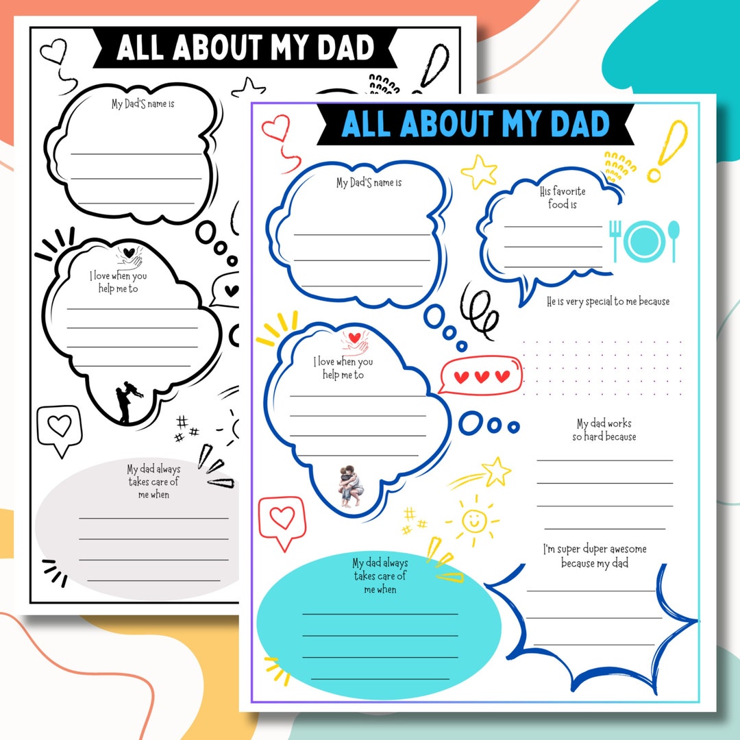 Father's Day Gift Printable, All About My Dad, Fill in the Blank, Dad ...