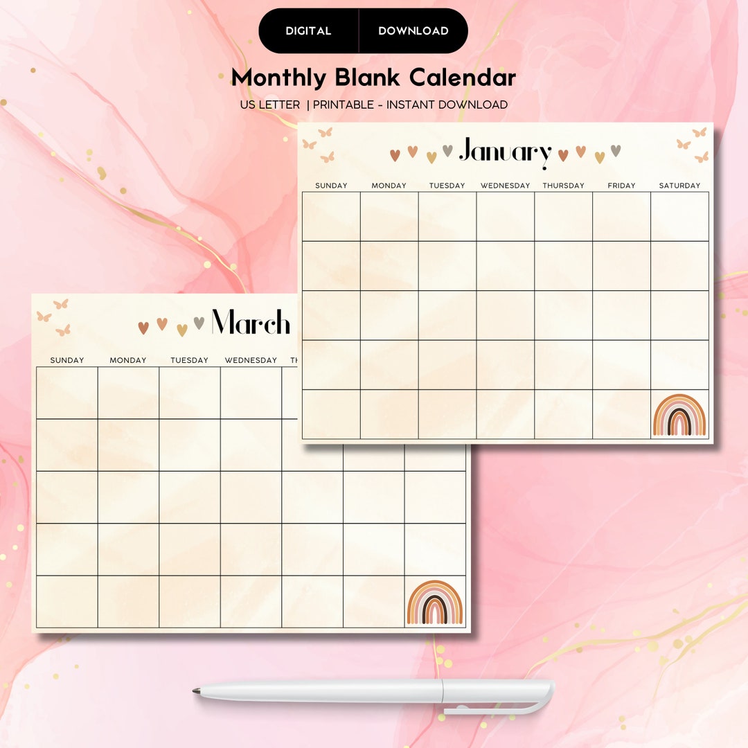 Undated Monthly Calendar, Undated Calendar, Simple Calendar, Planner ...