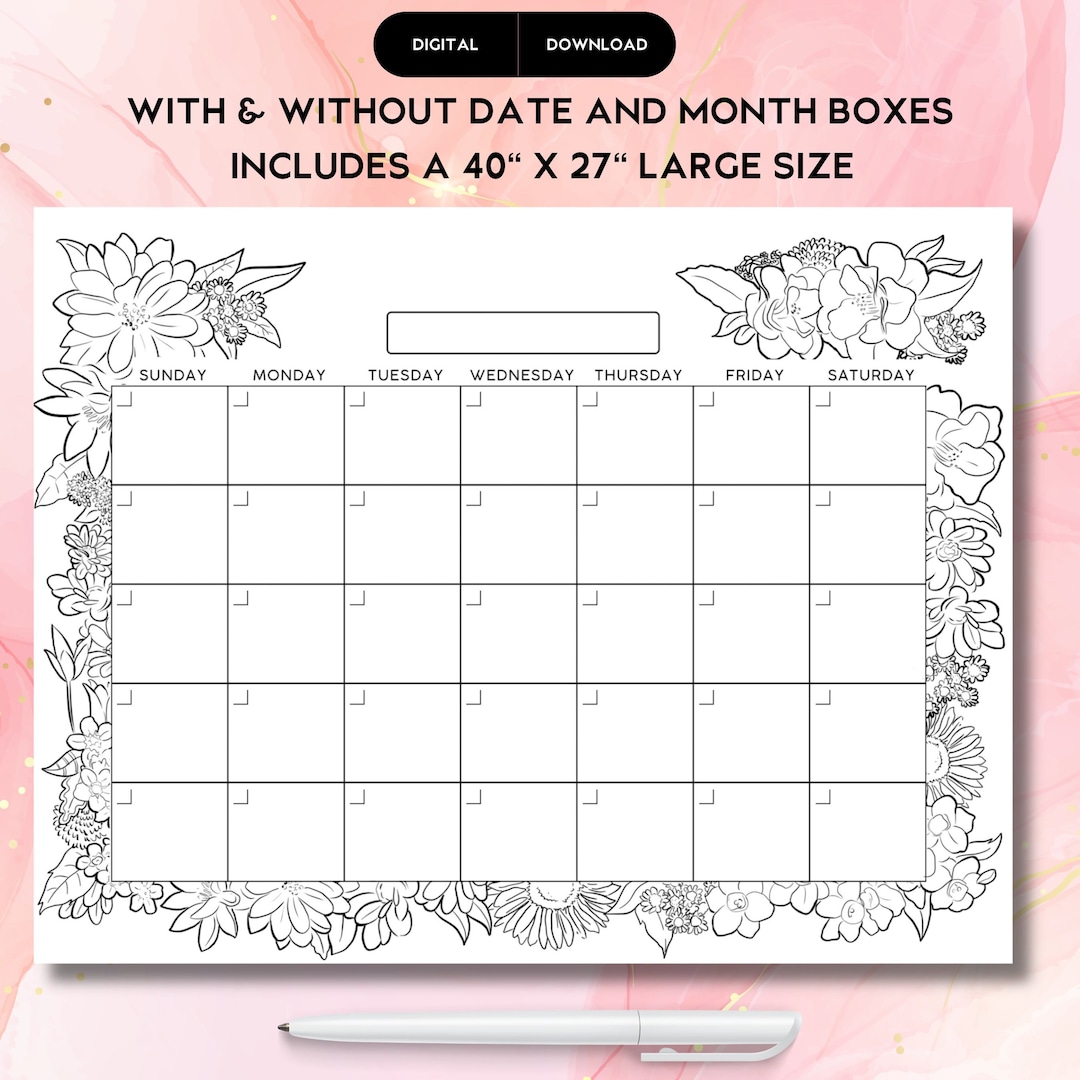 Undated Monthly Calendar, Undated Calendar, Simple Calendar, Planner ...