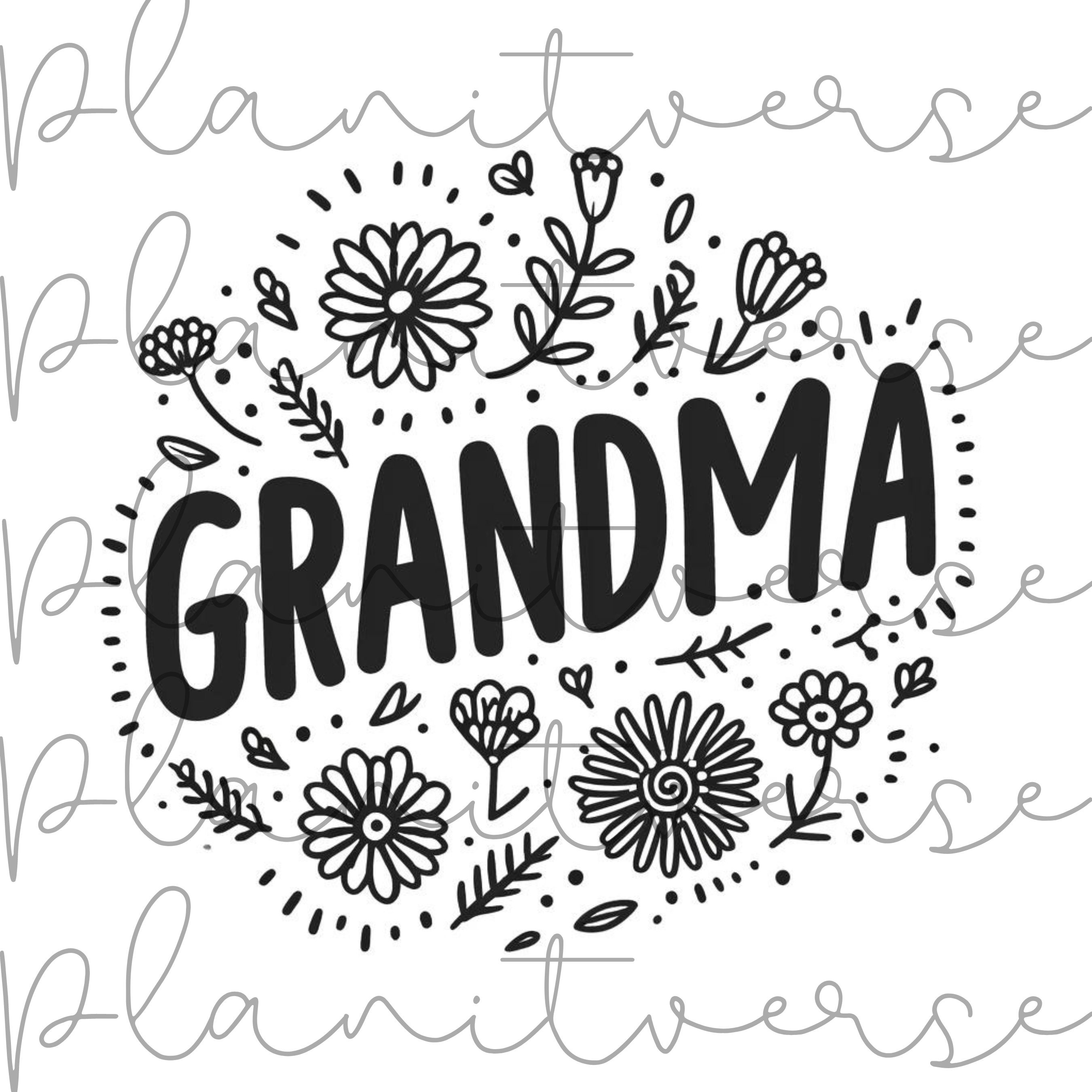 Grandma PNG, Mama PNG, Mothers Day PNG, Doodle Art, Floral Png, Flower ...