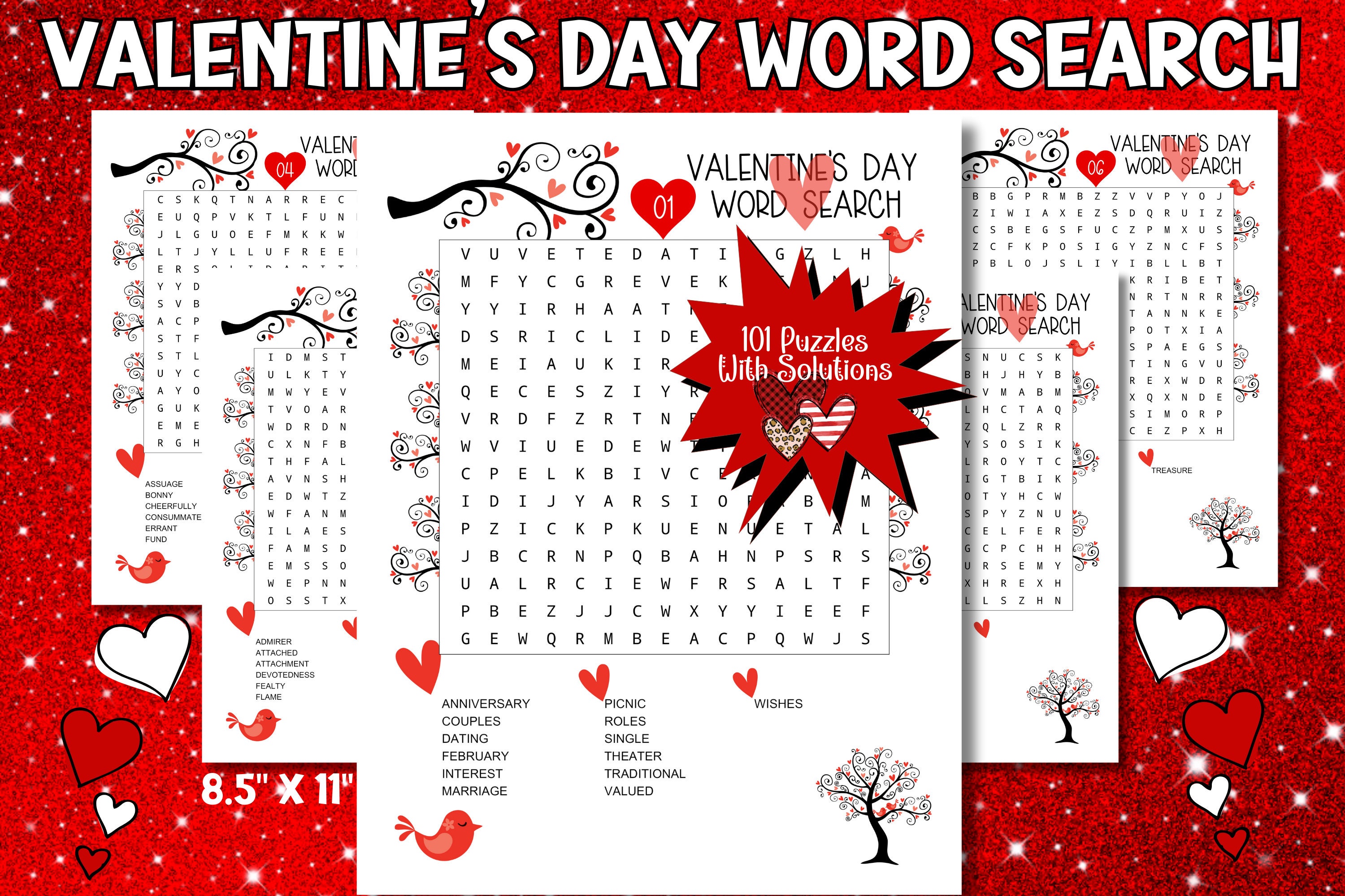 Valentine's Day Word Search Puzzles for Adults, Word Search, Galentine ...