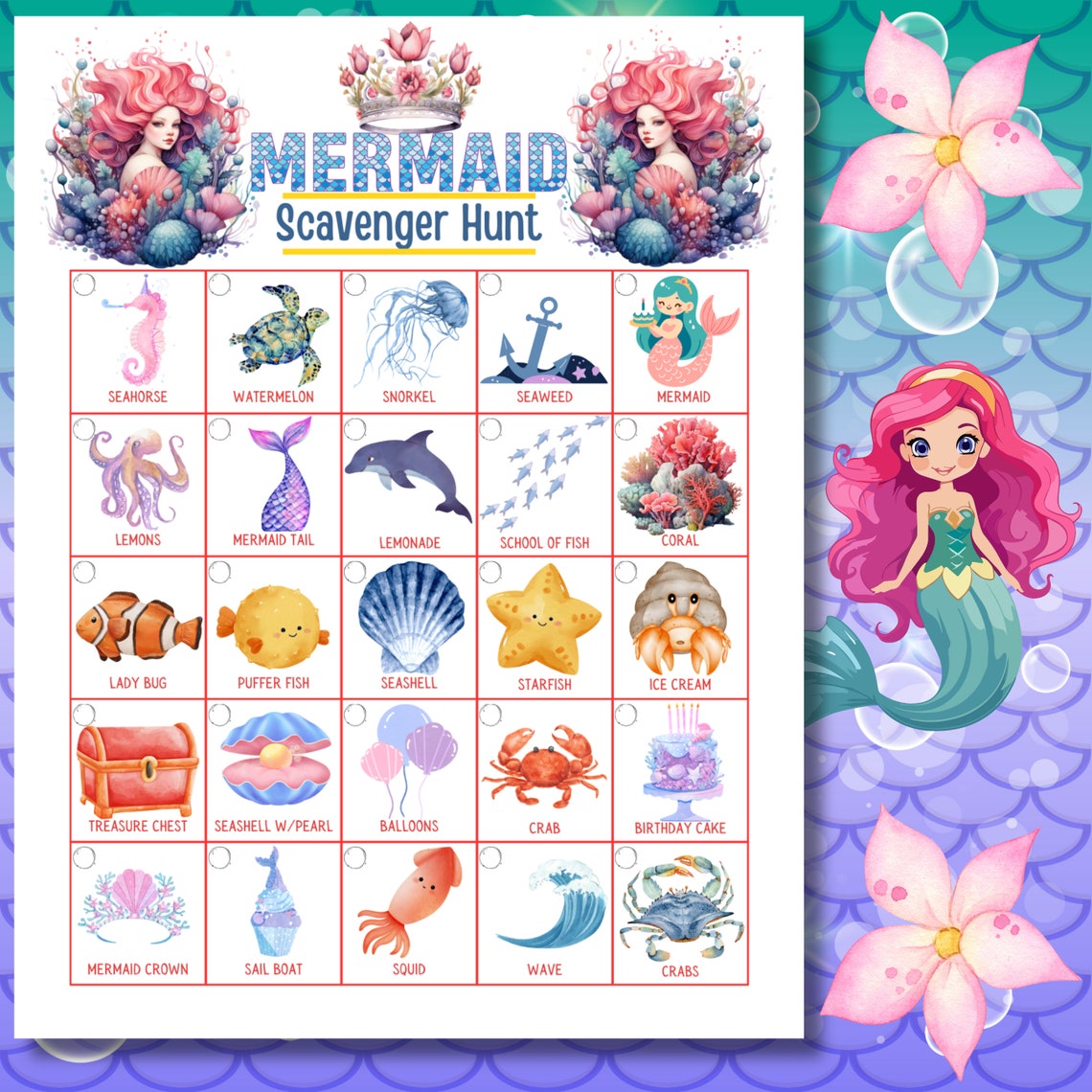 Scavenger Hunt, Mermaid Scavenger Hunt for Kids, Scavenger Hunt for ...