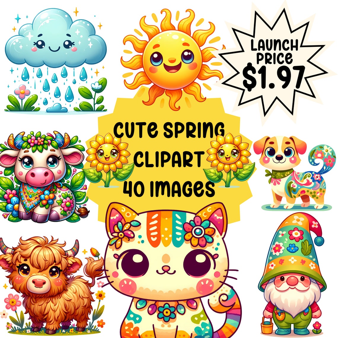 Spring Clip Art, Spring Clipart Bundle, Cute Spring Clipart, Spring PNG ...