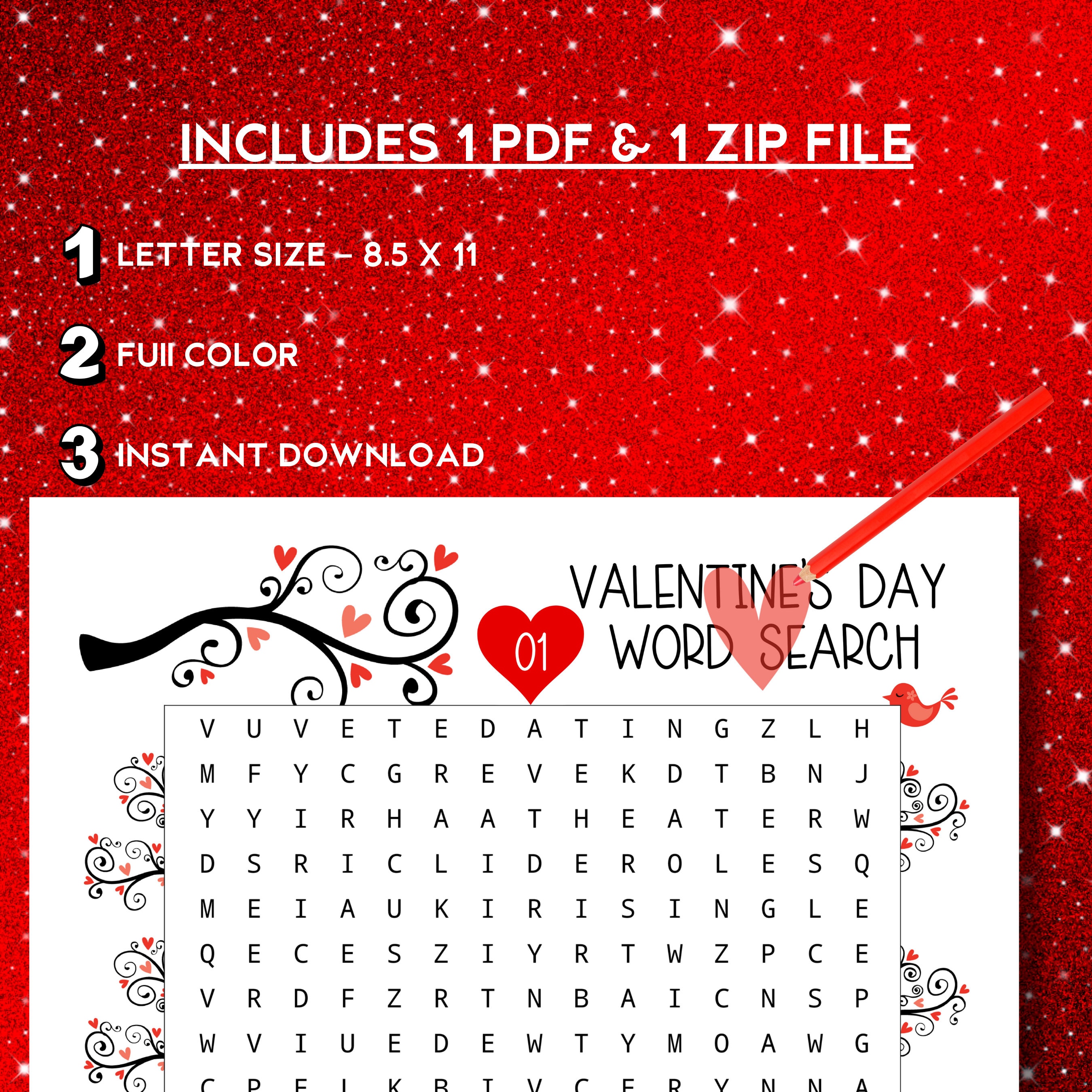 Valentine's Day Word Search Puzzles for Adults, Word Search, Galentine ...