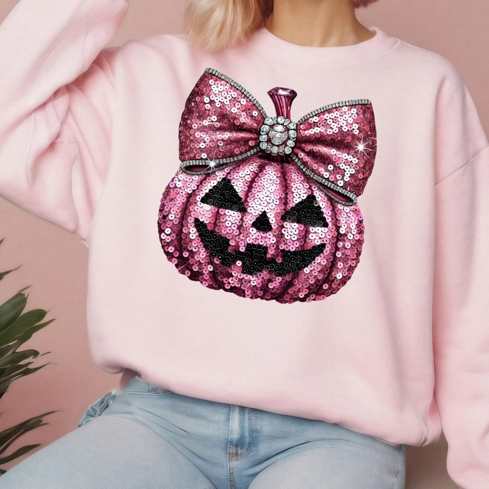 Pink Sequin Pumpkin PNG, Halloween PNG, Coquette Bow Png, Pink Jack O ...