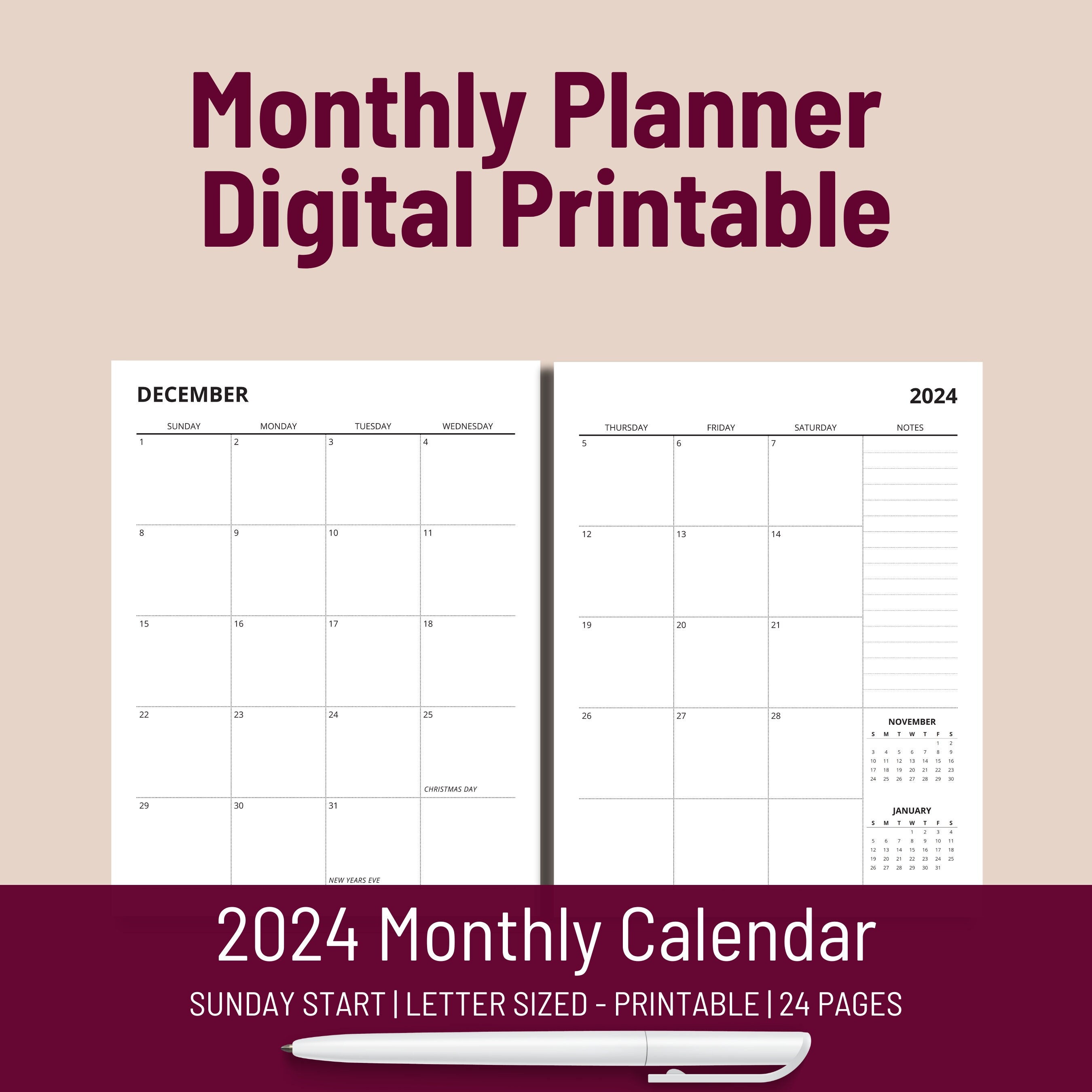 Monthly Planner 2024,printable Monthly Planner, 2024 Monthly Planner ...