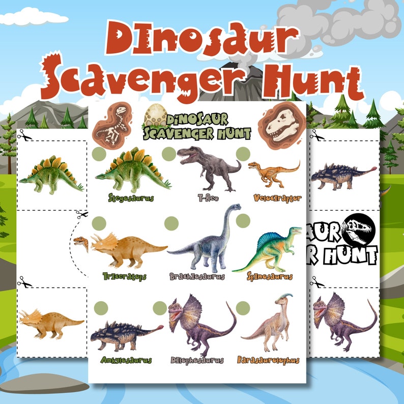 Dinosaur Scavenger Hunt, Dino Scavenger Hunt, Dinosaur Party Game, Dino ...