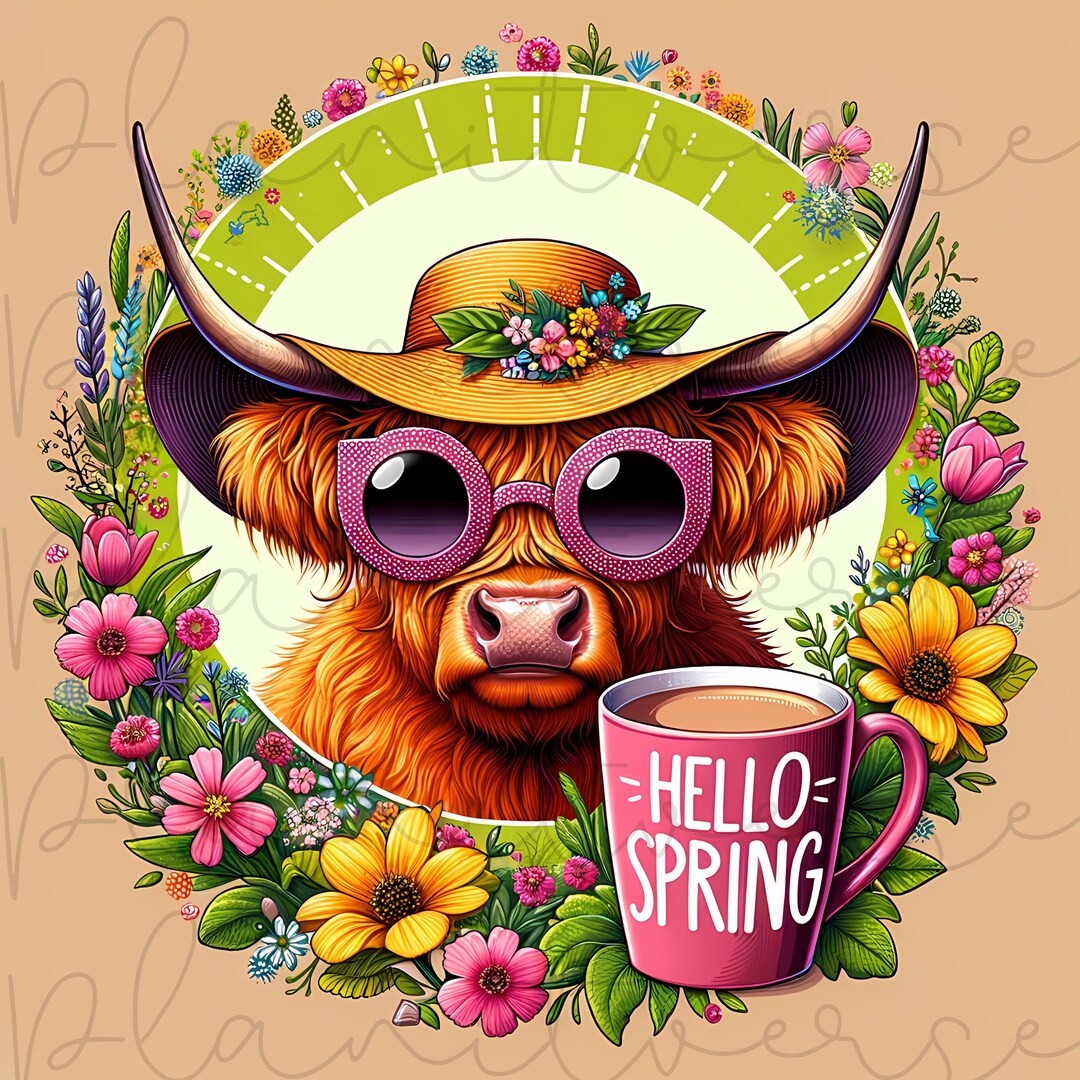 Hello Spring Highland Cow PNG, Highland Cow, Spring Highland Cow ...
