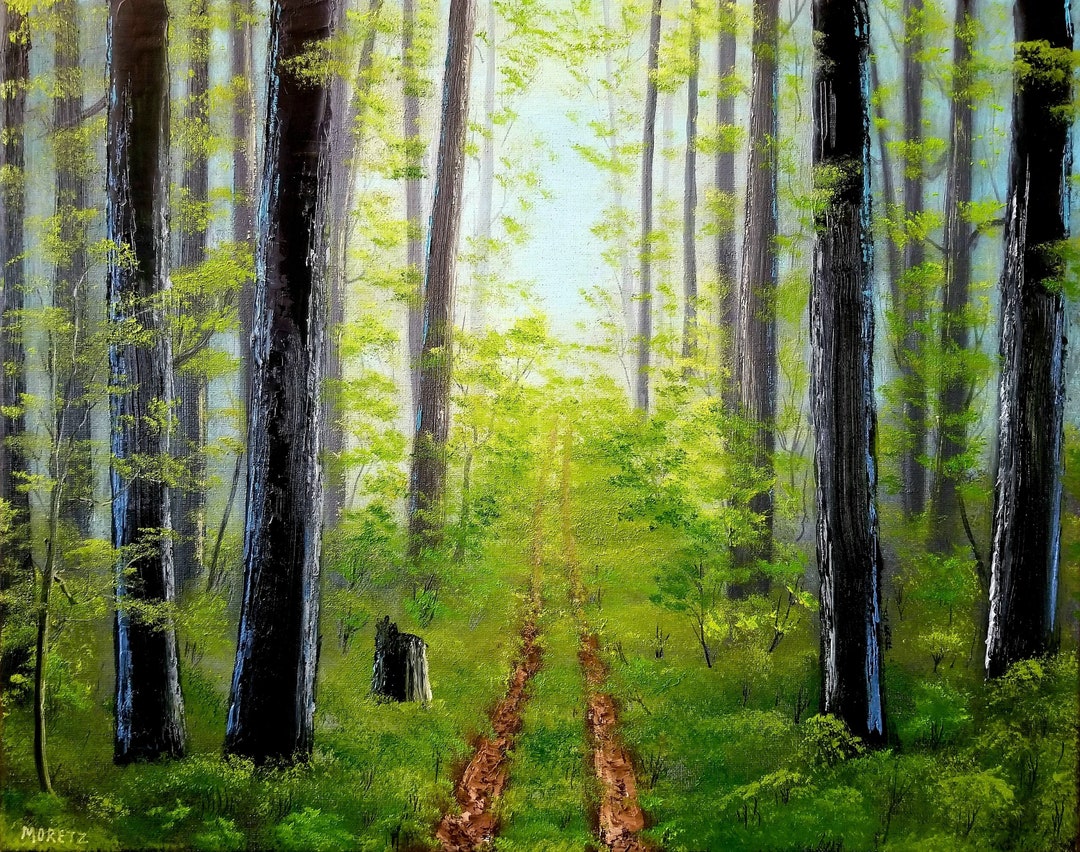 Forest Trail Original Oil Painting of Old Growth Forest on Stretched ...