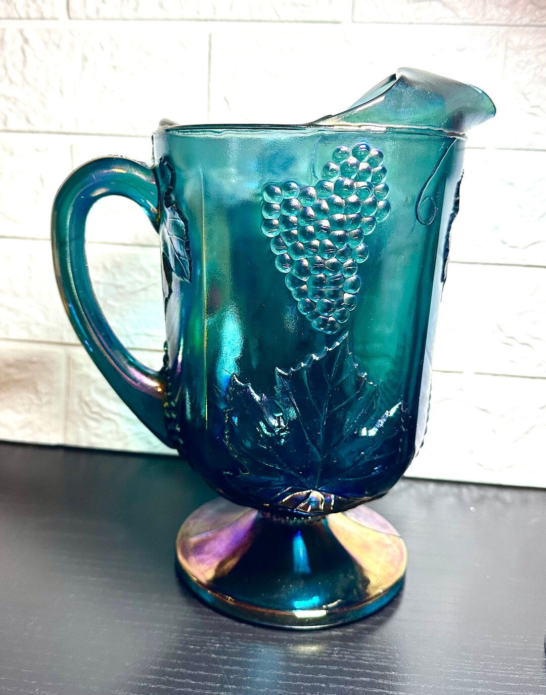 Pitcher - Vintage Blue Carnival Glass. Rare Find. Use for Drinks or a ...