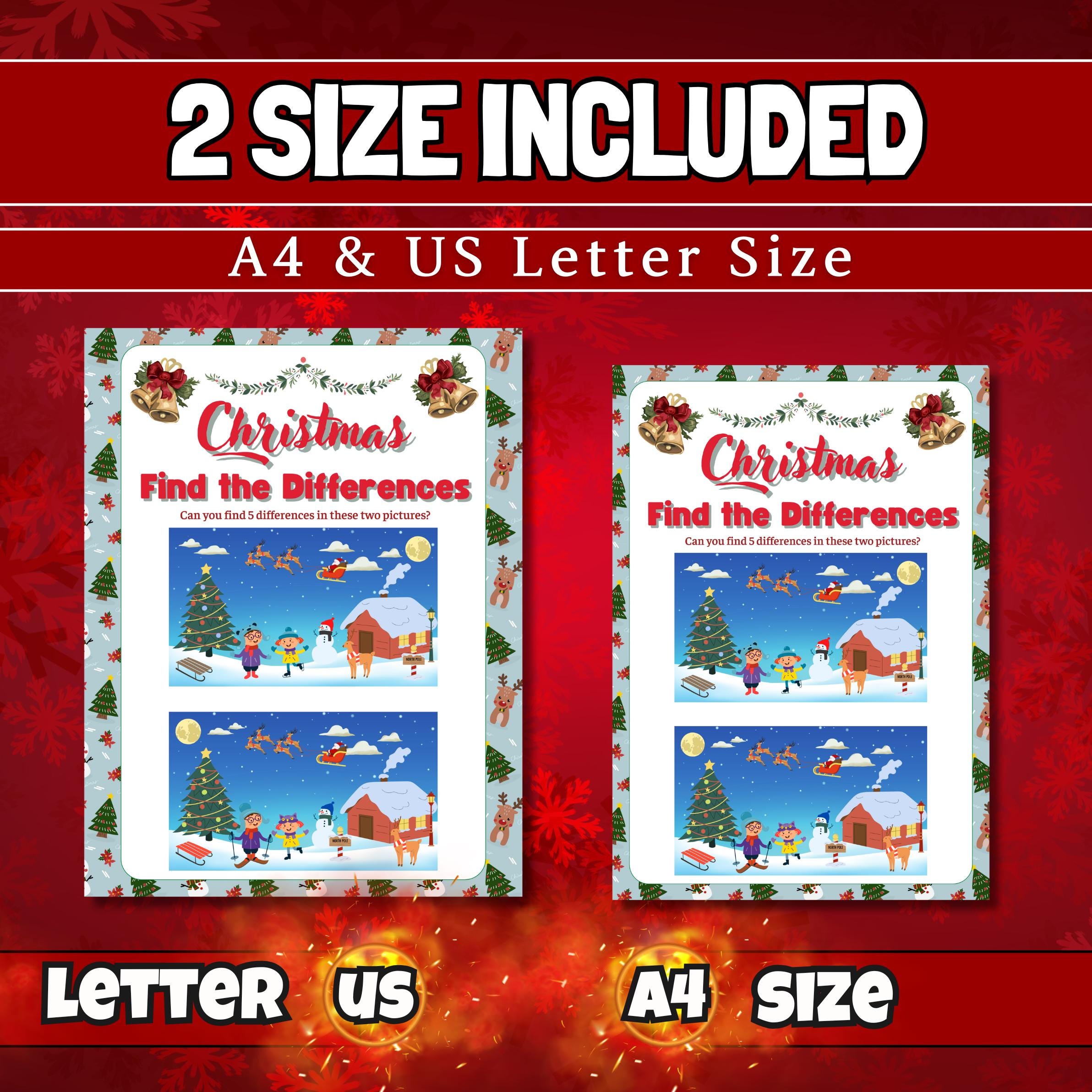 Christmas Find the Difference Printable Game, Spot the Difference ...