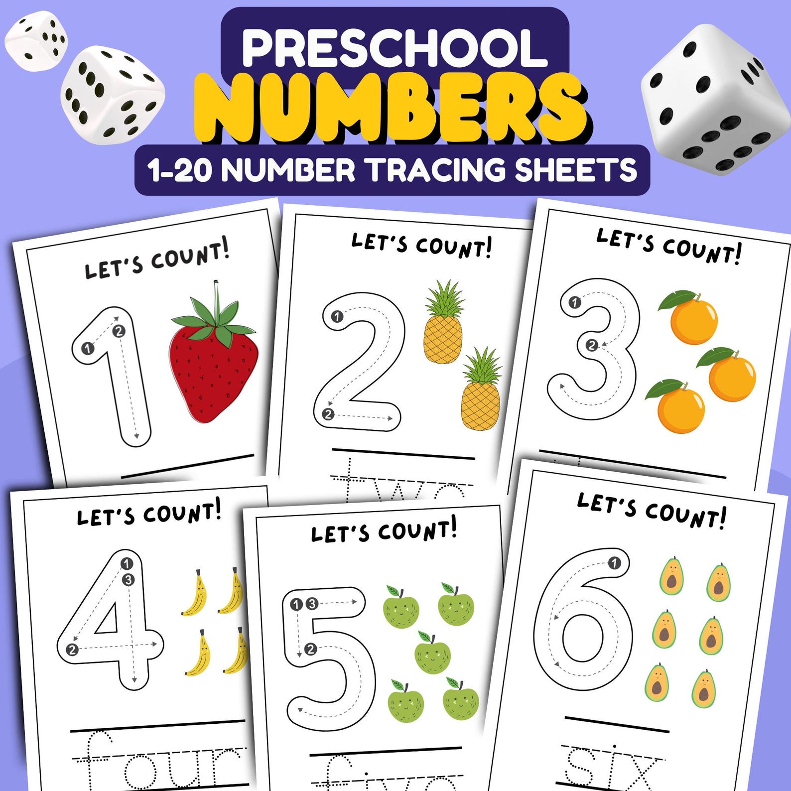 Number Tracing Worksheet, Printable 1-20 Number Tracing, Preschool ...