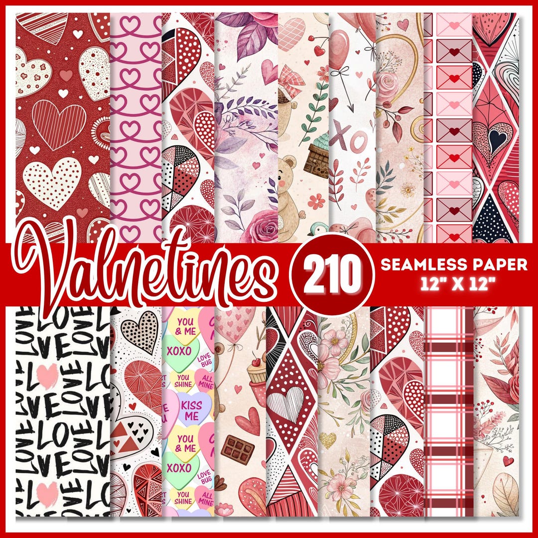 100+ Valentines Themed Digital Papers, Valentine Seamless Digital Paper ...