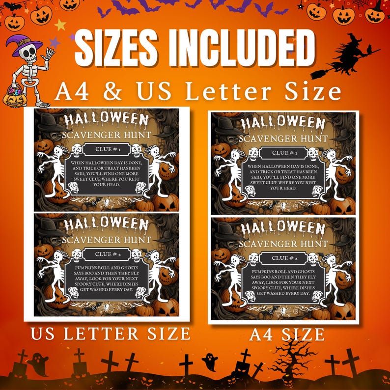Halloween Scavenger Hunt Game, Printable Clues (US Letter, A4) - Etsy