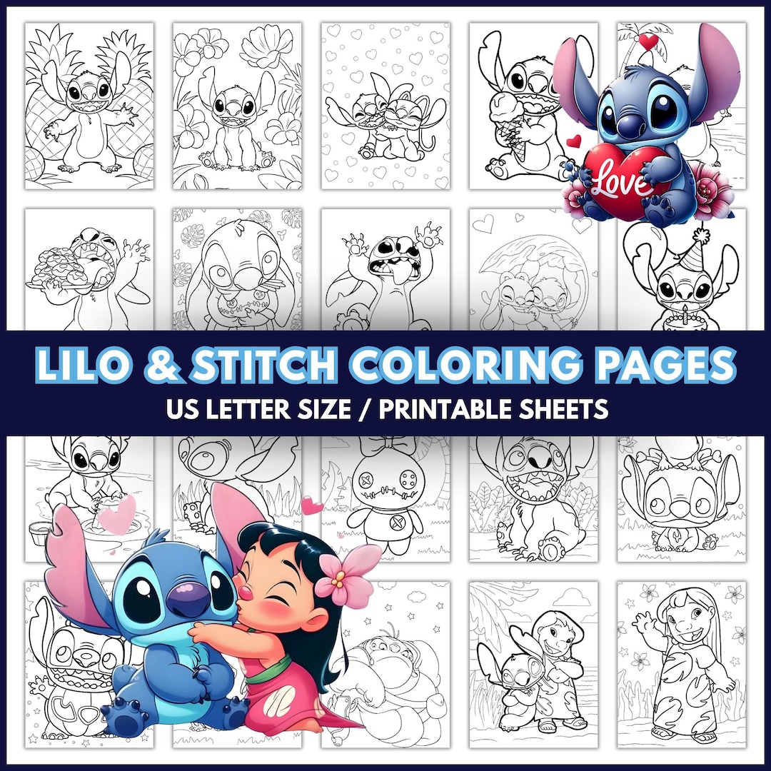 Lilo & Stitch Coloring Pages: Kids' Activity, Digital Download (A4/US ...