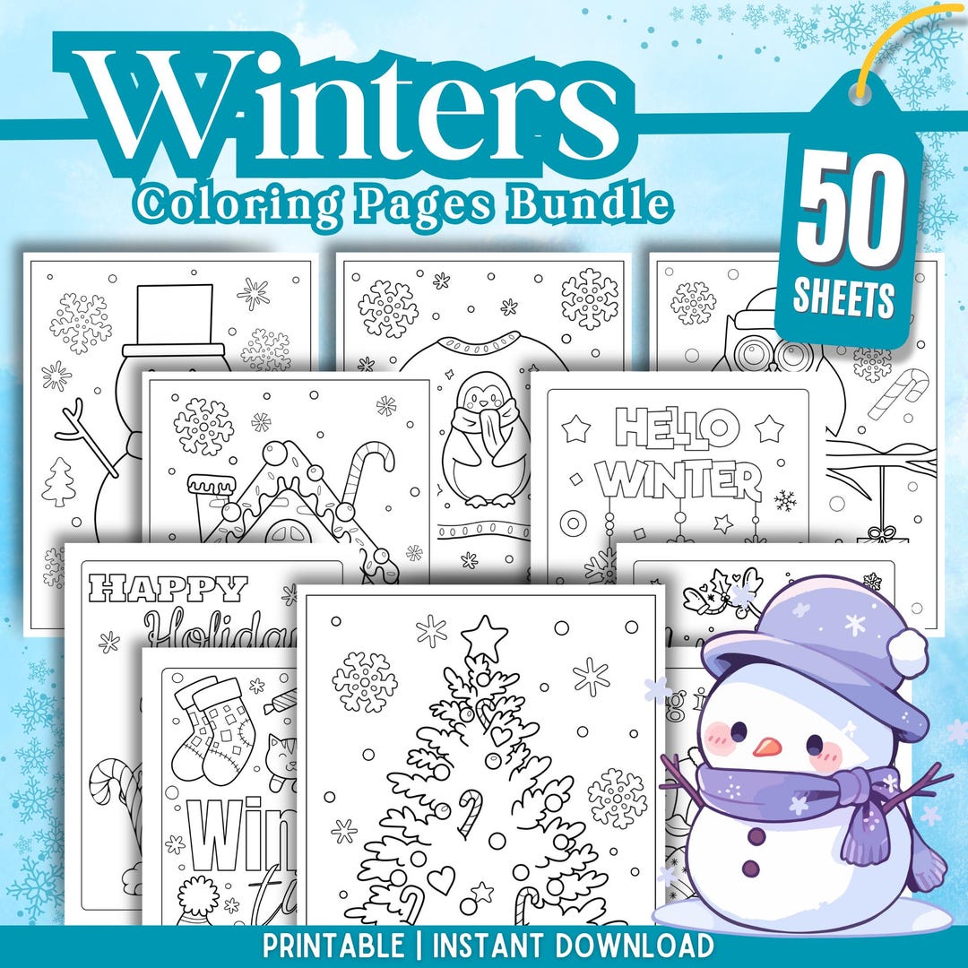 Winter Coloring Pages Bundle - 50 Festive Sheets for Kids & Adults ...