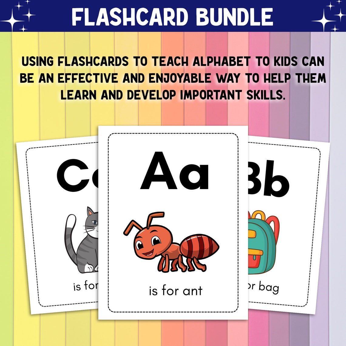 Printable Alphabet Flash Cards, ABC Flash Cards, A-Z Cards, Educational ...