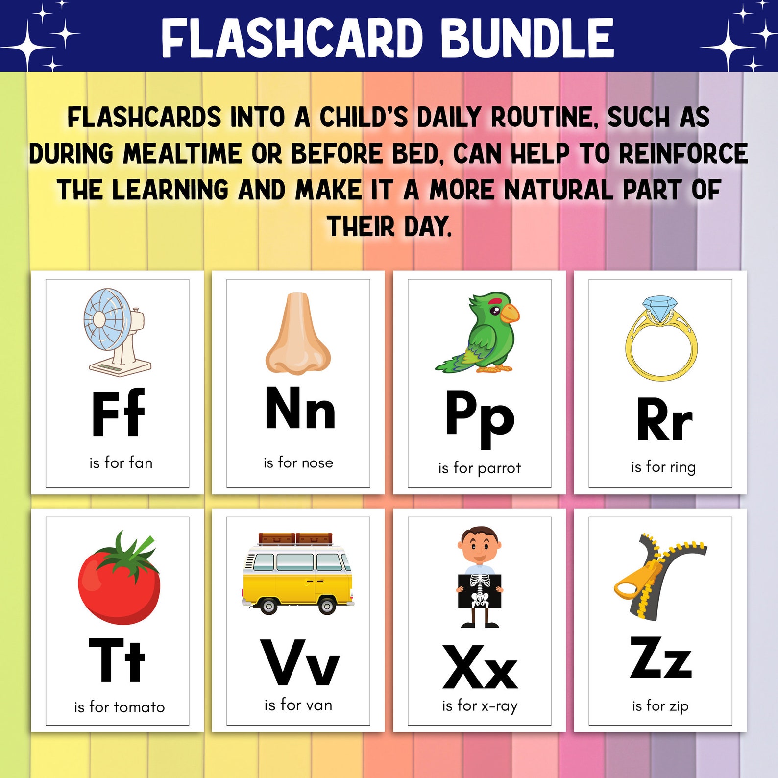 Printable Alphabet Flash Cards, ABC Flash Cards, A-Z Cards, Educational ...
