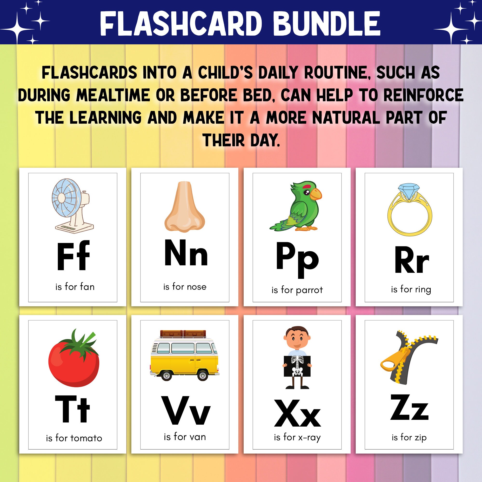 Printable Alphabet Flash Cards, ABC Flash Cards, A-Z Cards, Educational ...