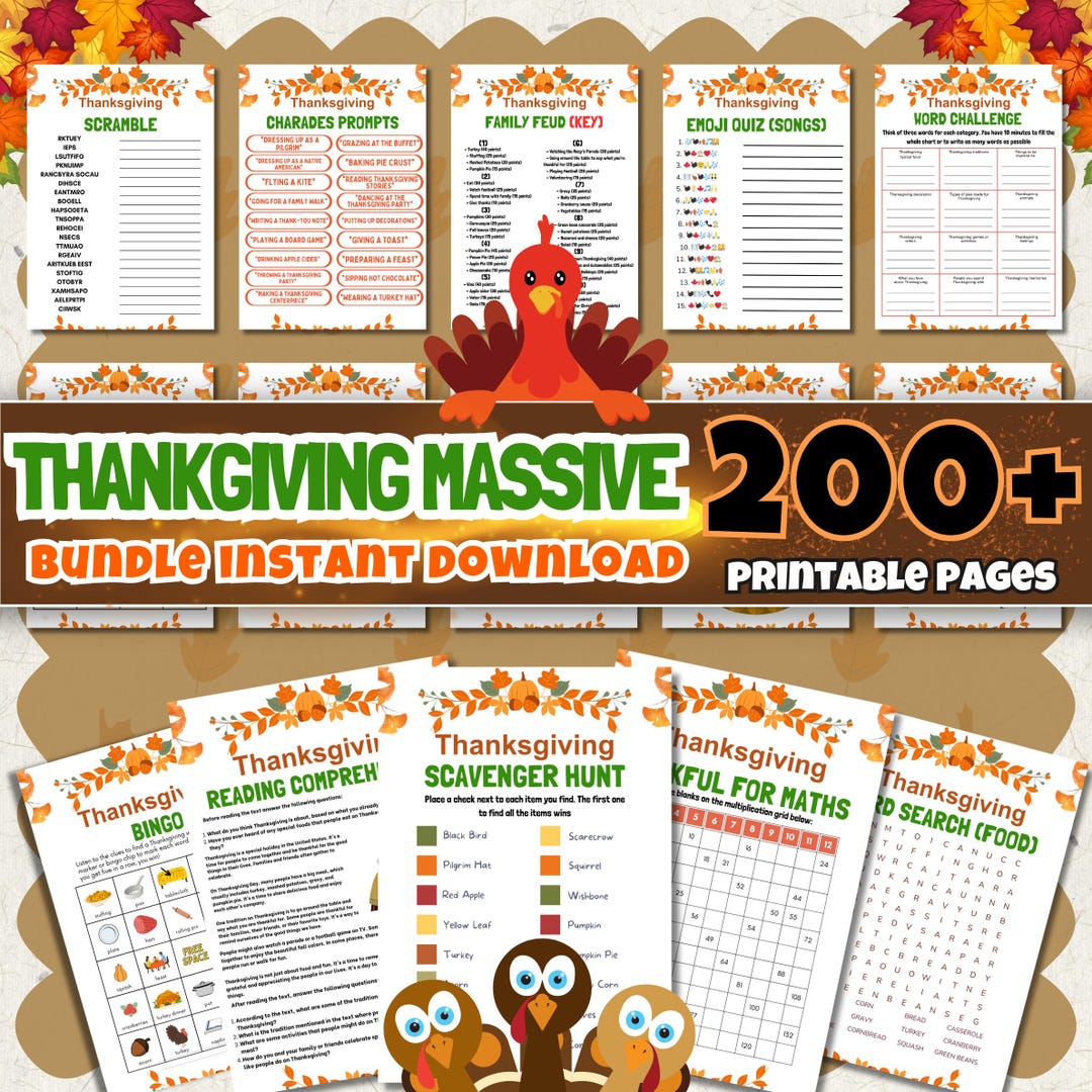 200 Thanksgiving Printable Games Thanksgiving Games Bundle Thanksgiving ...