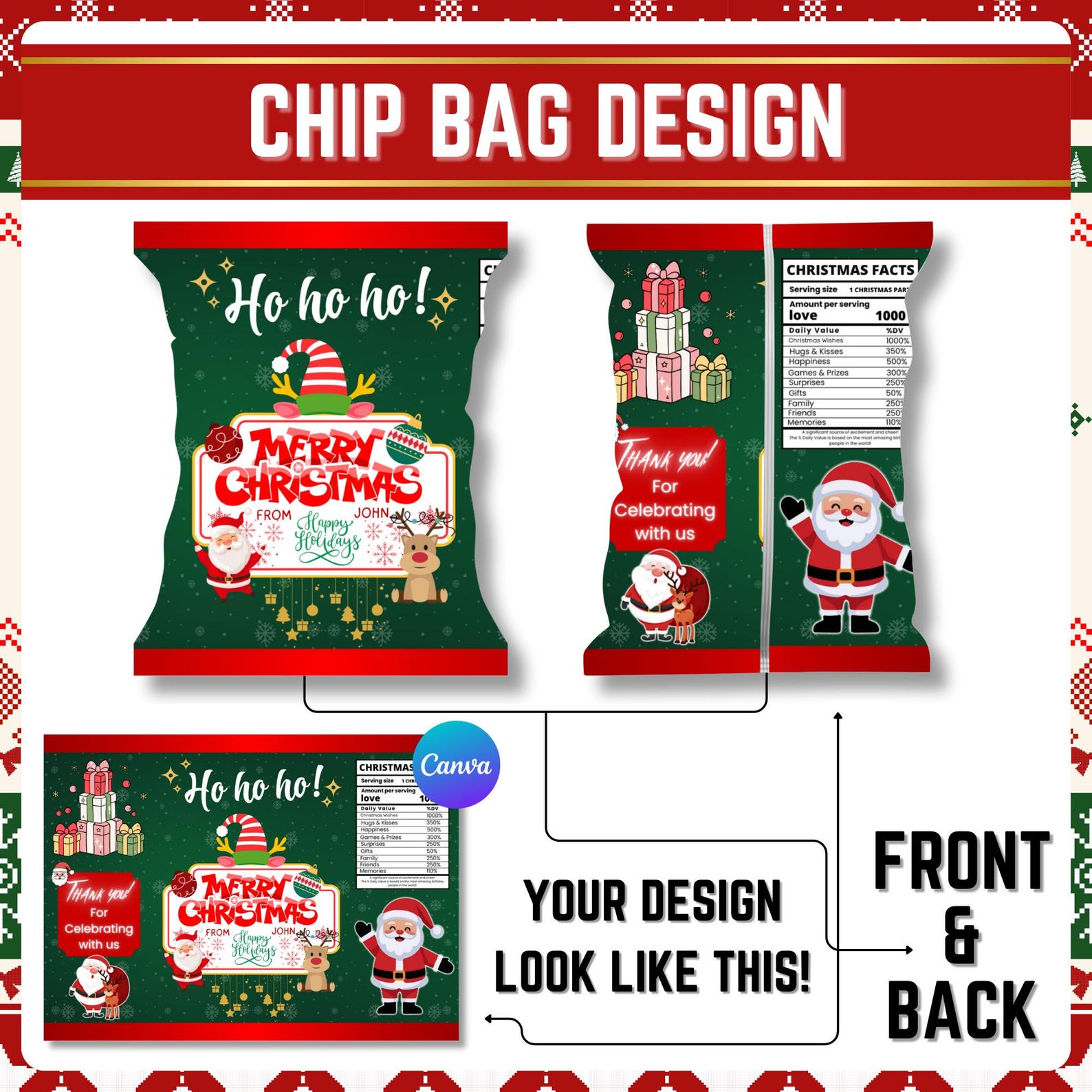 Editable Christmas Party Pack Wrapper Template: Santa Claus Party Favor ...
