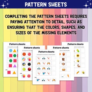 50 Pattern Worksheets, Shapes Matching Printable, Toddlers, Preschool ...
