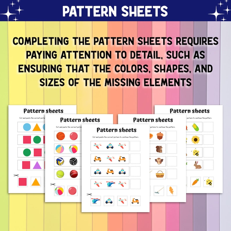 50 Pattern Worksheets, Shapes Matching Printable, Toddlers, Preschool ...