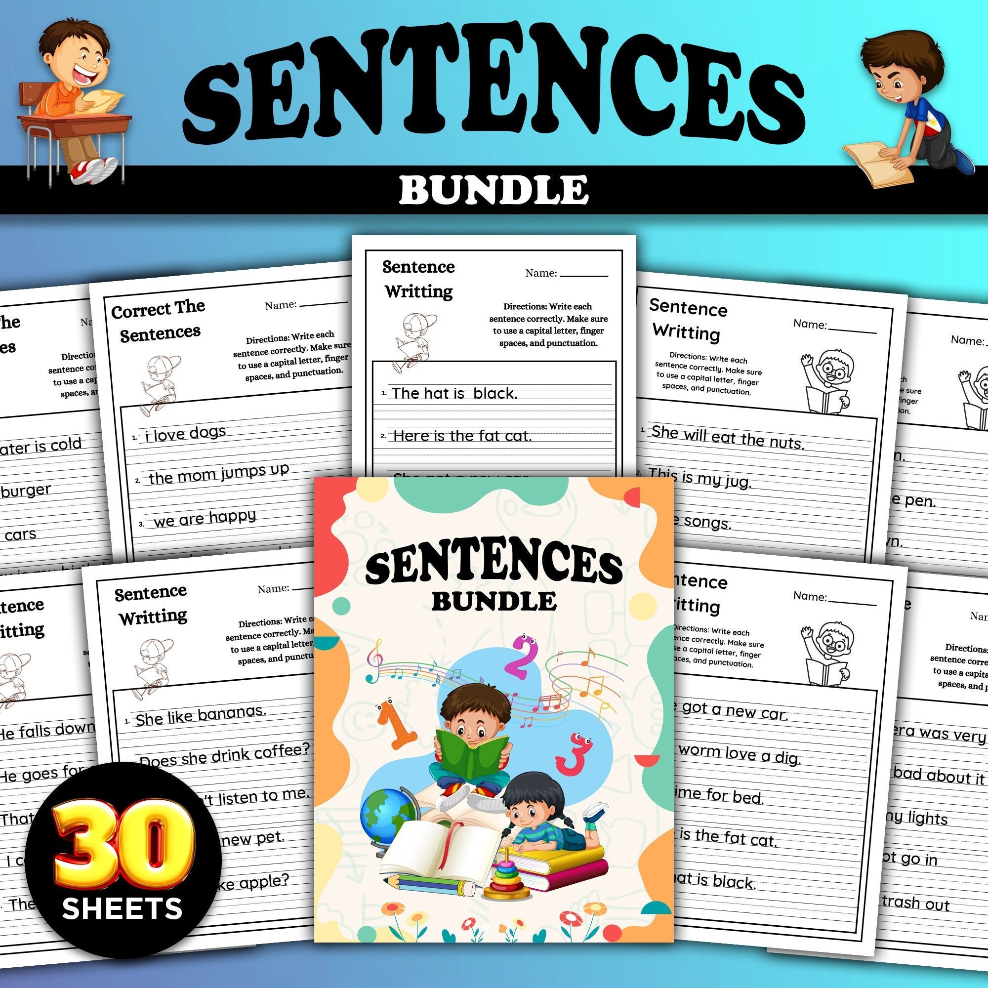 30 Printable Sentence Worksheets: ELA Practice (digital Download) - Etsy