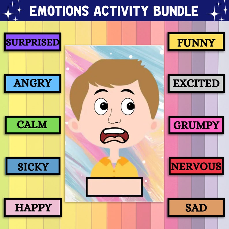 Printable Emotion Activity for Kids, Emotional Chart Bundle, Digital ...