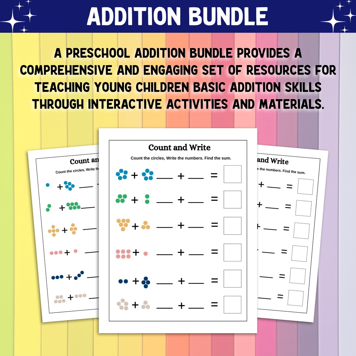 98 Printable Addition Worksheets Kindergarten Addition Bundle and ...