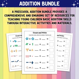 98 Printable Addition Worksheets: Kindergarten Math Bundle (PDF) - Etsy