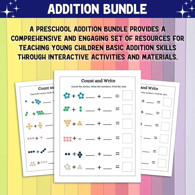 98 Printable Addition Worksheets Kindergarten Addition Bundle and ...