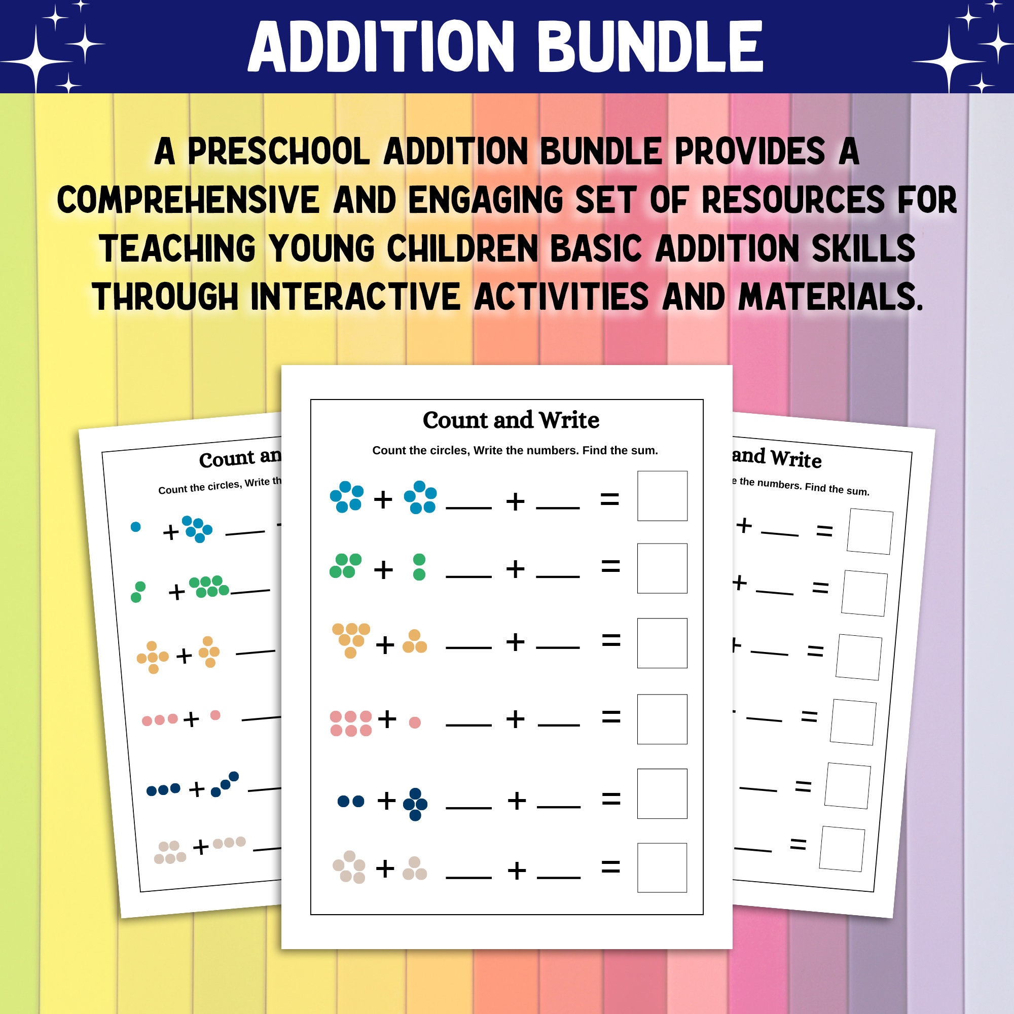 98 Printable Addition Worksheets Kindergarten Addition Bundle and ...