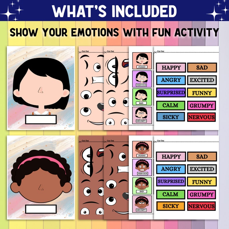 Printable Emotion Activity for Kids, Emotional Chart Bundle, Digital ...