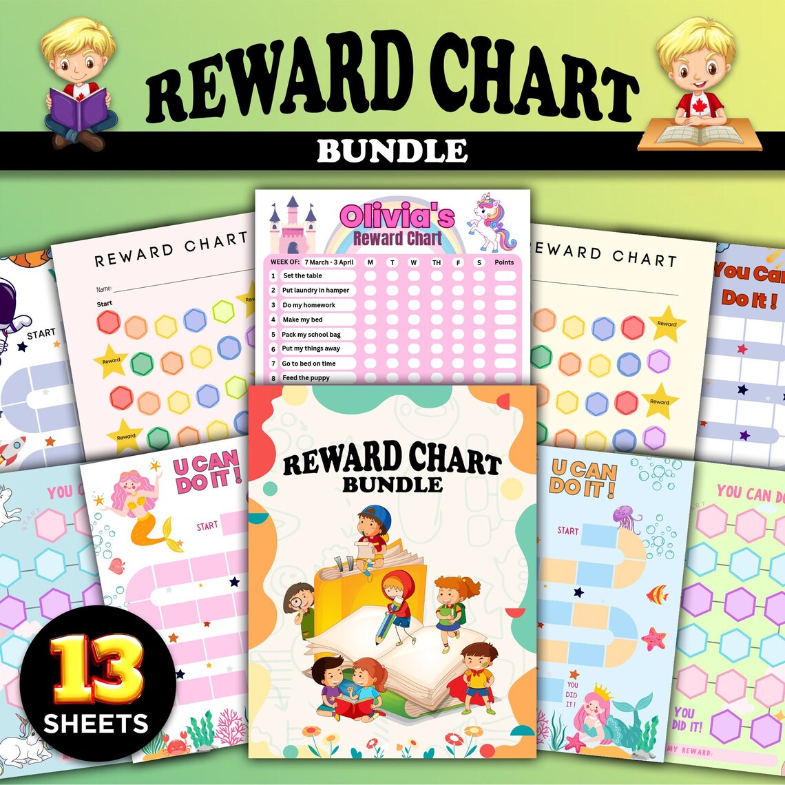 Reward Chart Bundle, Toddler Reward Chart, Reward Chart Printable, Kids ...