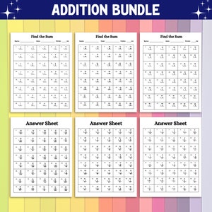 98 Printable Addition Worksheets Kindergarten Addition Bundle and ...
