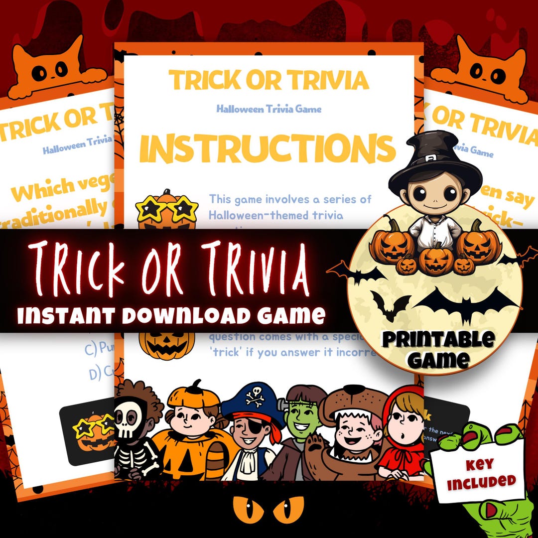 Halloween Trivia Game, Printable Trick or Treat Quiz (digital Download ...