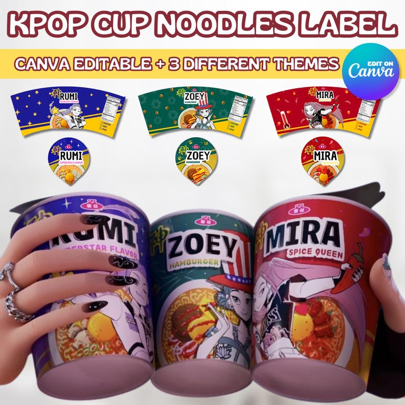Kpop Demon Hunters Cup Noodle Labels, Cosplay Party Printables (canva ...
